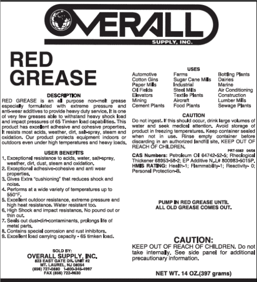 Red Grease - multi-purpose non-melt tube grease - Overall Supply